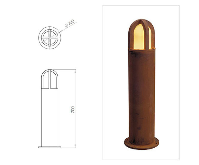 Rusty Cone 700 illuminated bollard | Architectural Street Furnishings