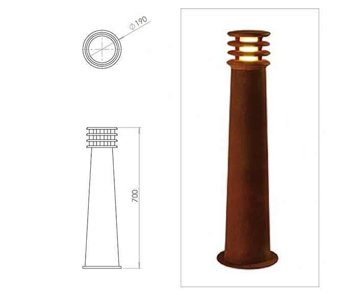 Rusty Round 700mm illuminated bollard | Images