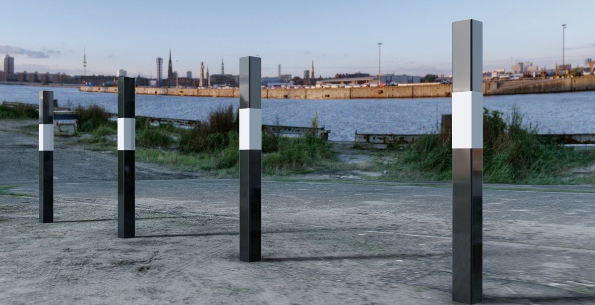 Black & White 1000 - square steel bollard, reflective | Images