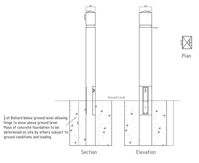 Hinge Down folding hardwood timber bollard | Images