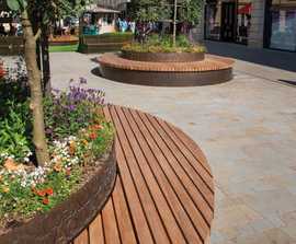 Movable circular hardwood tree seats for public realm | Woodscape | ESI ...
