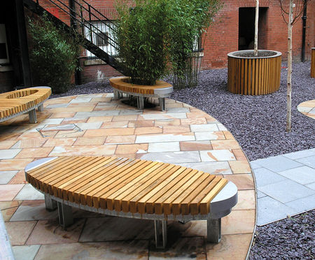 Lime Grove oval bench with slatted FSC® timber top | Woodscape | ESI ...