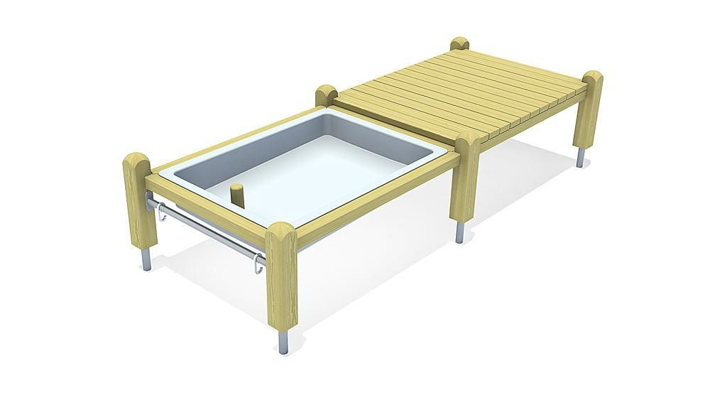 Platform with mud tub - outdoor play platform with wood and mud basin ...