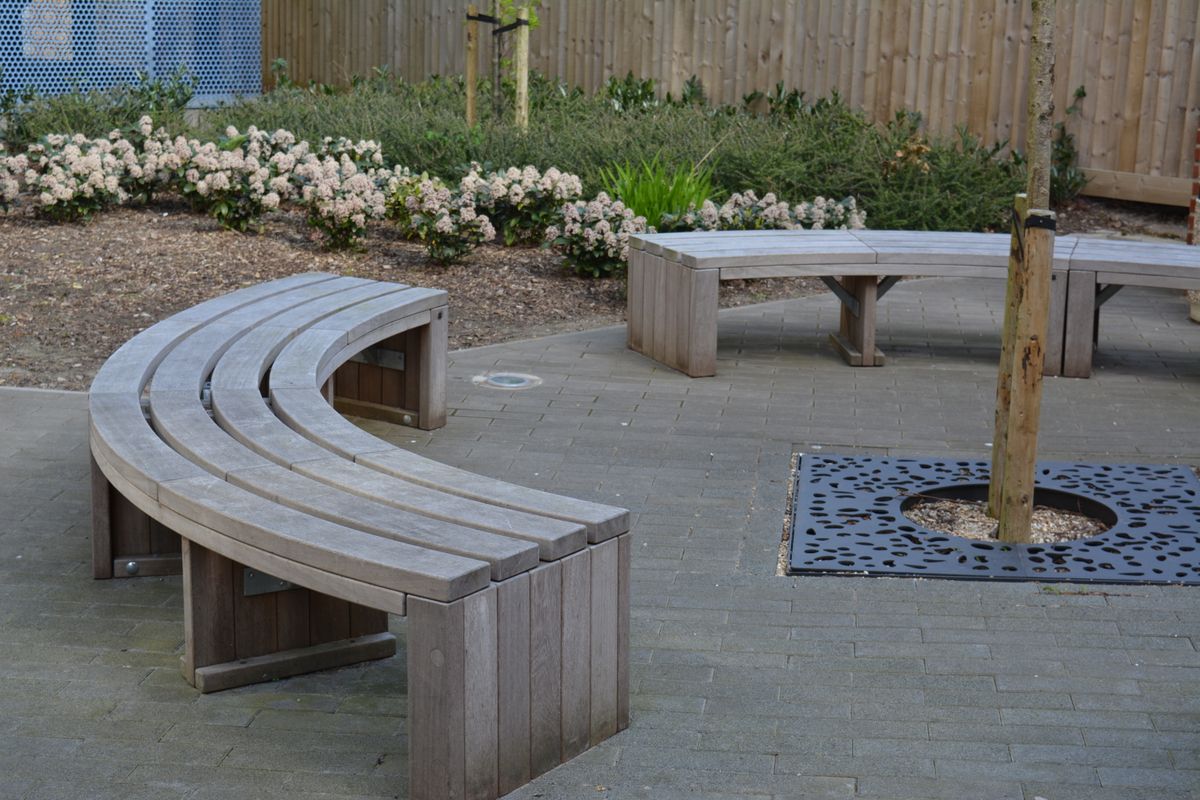 Rochford timber curved benches | Street Design | ESI External Works