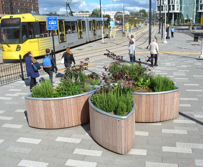 Castleton timber planters - Rochdale town centre | Street Design