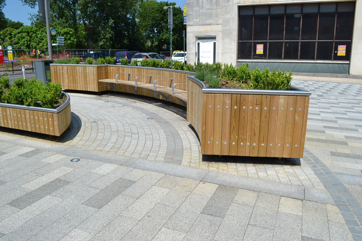 Castleton FSC timber & steel planter | Street Design | ESI External Works