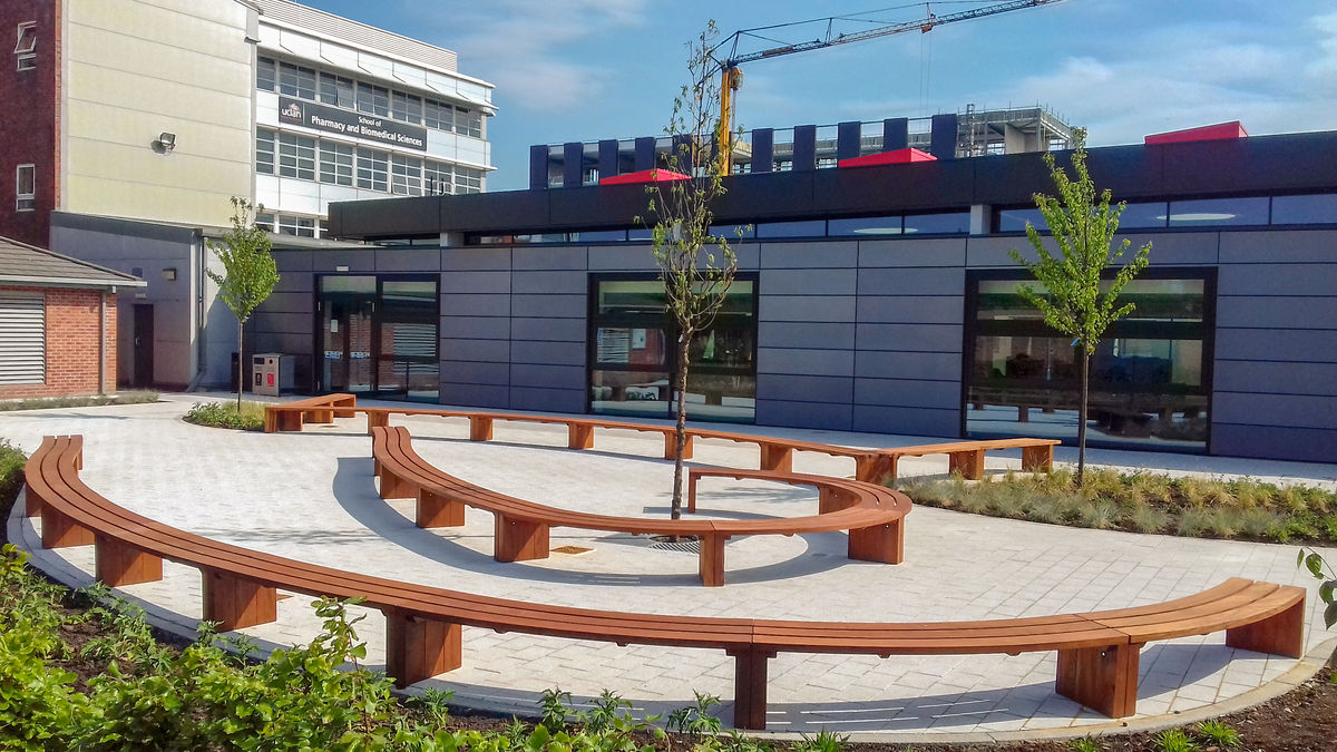 Images for Curved timber benches for university Foster Garden