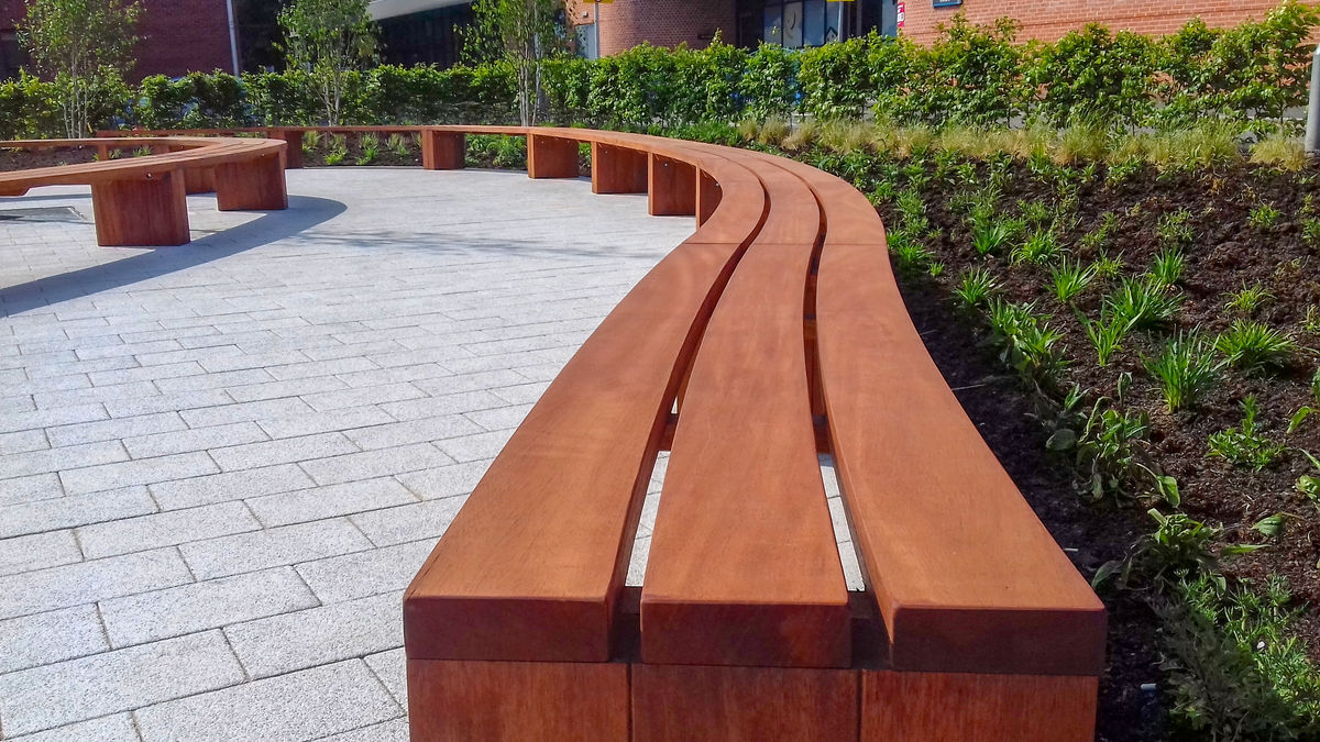 Images for Curved timber benches for university Foster Garden