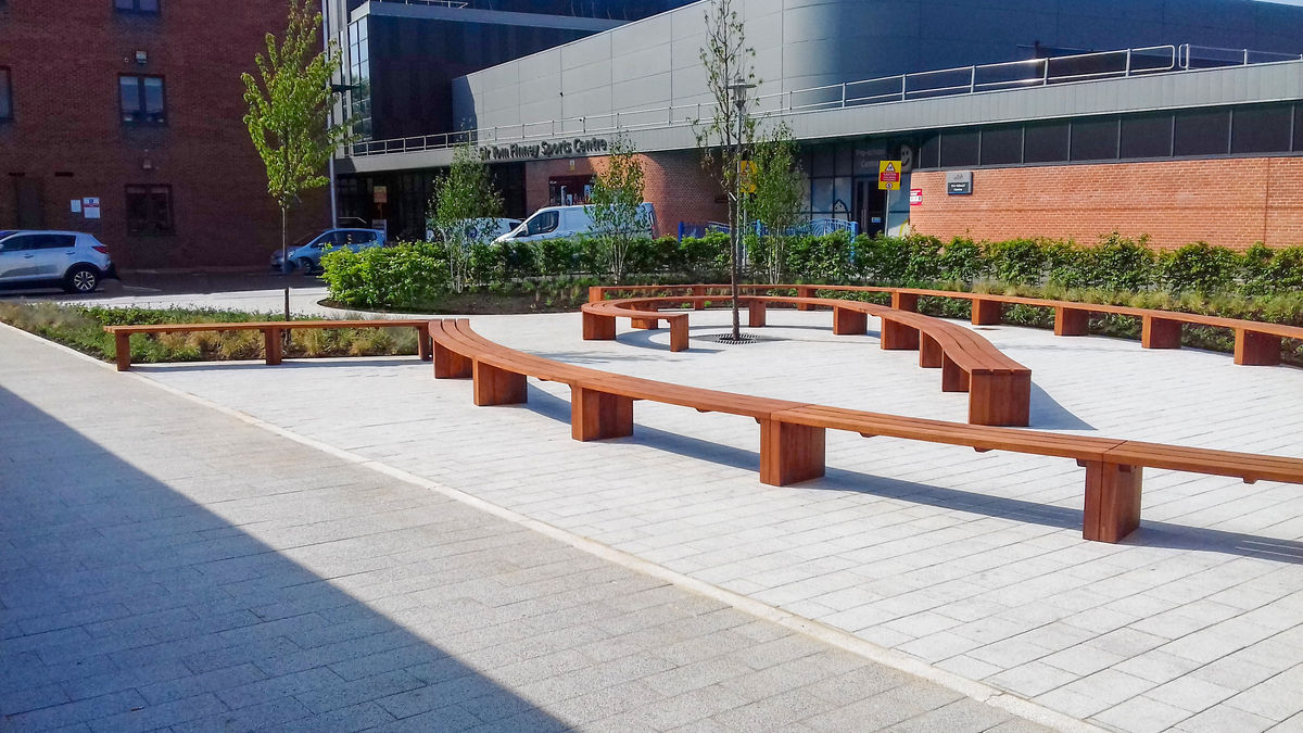 Images for Curved timber benches for university Foster Garden