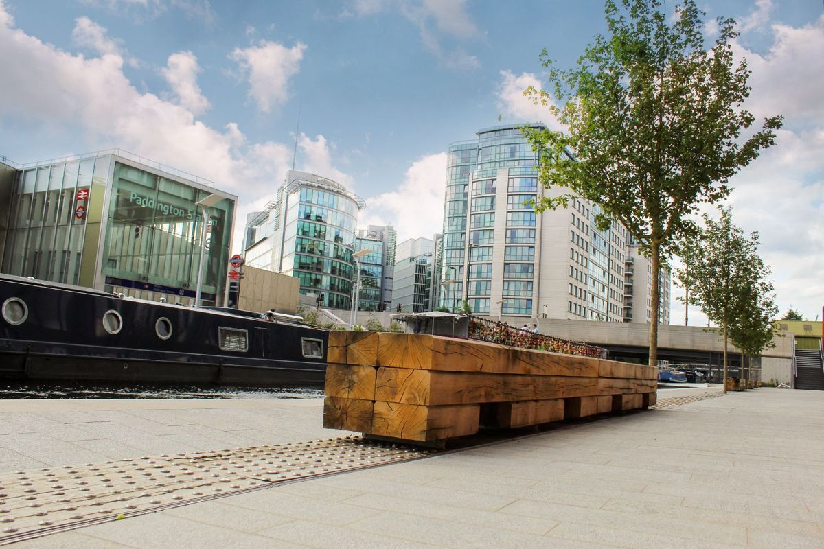 Sleeper benches for water front North Wharf road | Images