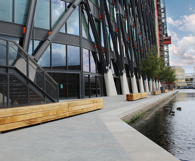 Sleeper benches for water front North Wharf road | Bailey Street ...