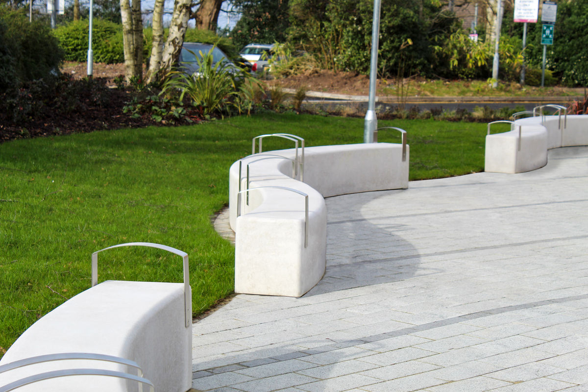 Curved concrete benches for The Christie's Entrance | Images