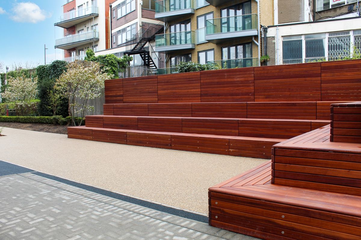 Bespoke podium seating - University Square, Stratford | Images