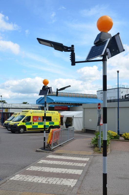 Solar-powered Belisha beacons with lights - Kettering Hospital | Images