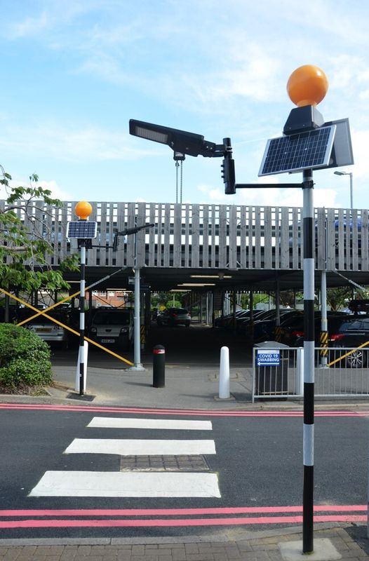 Solar-powered Belisha beacons with lights - Kettering Hospital | Images