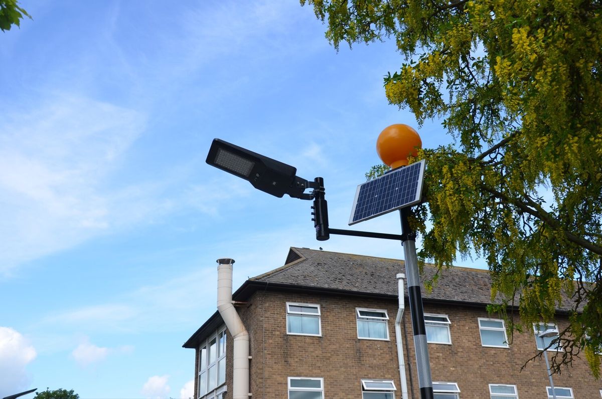 Solar-powered Belisha beacons with lights - Kettering Hospital | Images