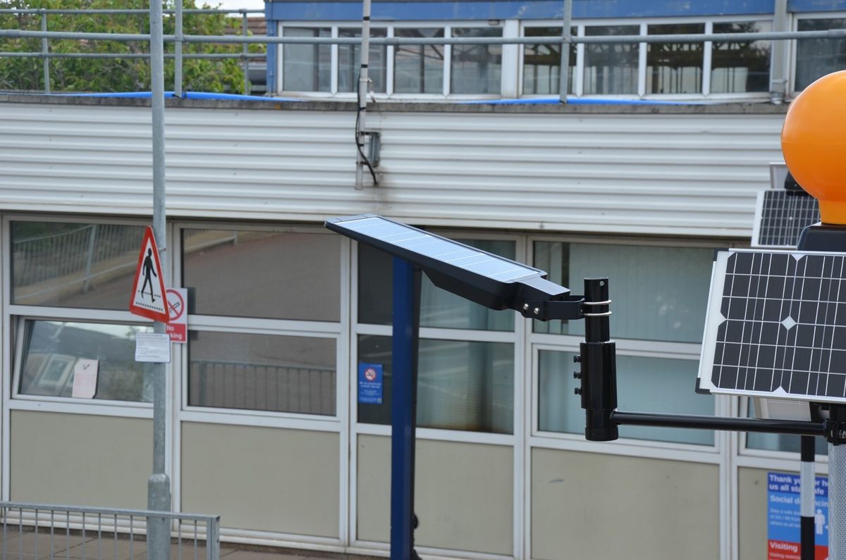 Solar-powered Belisha beacons with lights - Kettering Hospital | Images