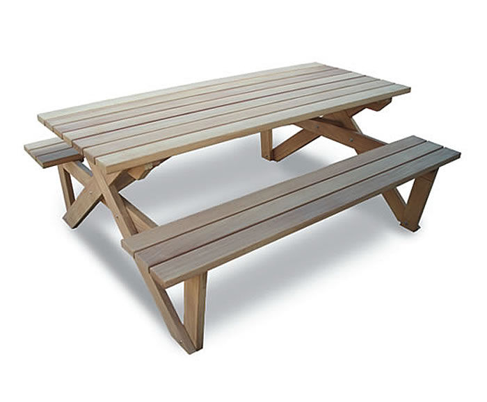 X-Frame heavy-duty timber picnic table and bench set | Images
