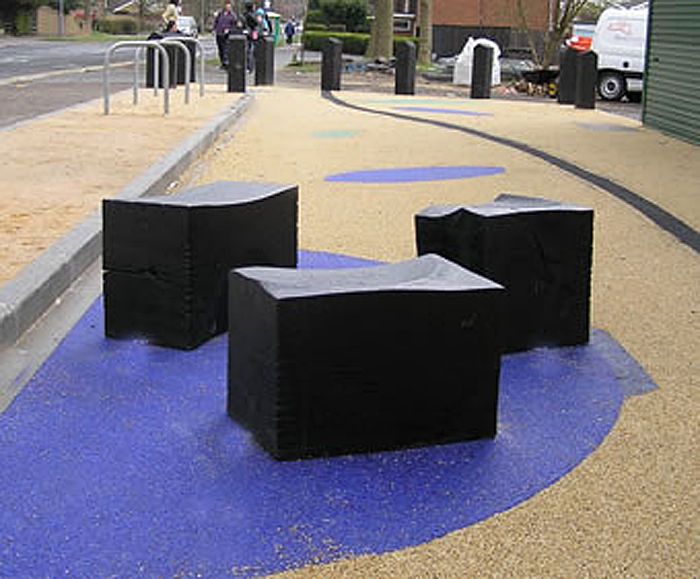 Charred green oak seating blocks | Images