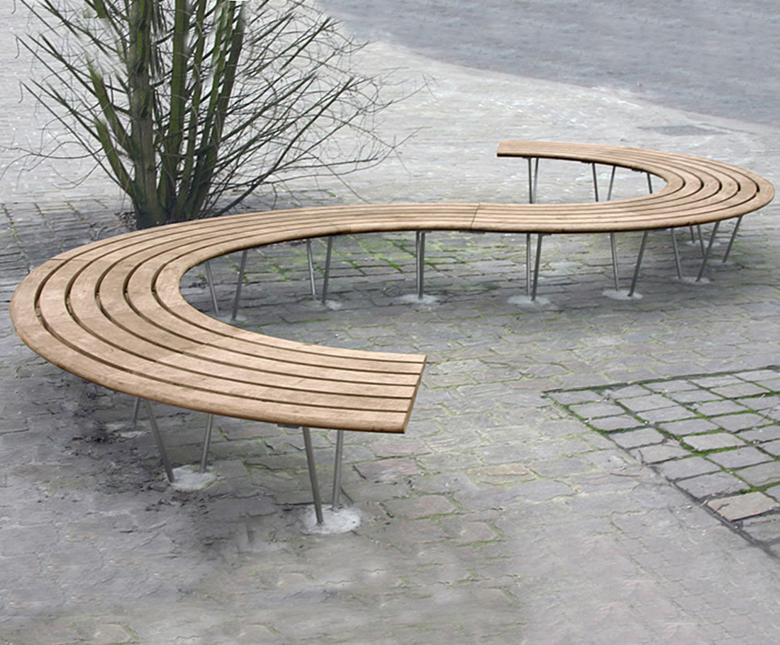 Sinu curved hardwood / stainless steel external seating | Factory ...