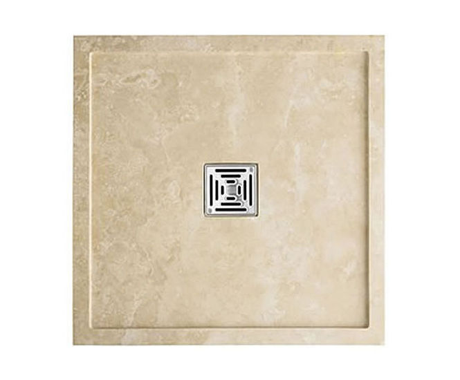 Sparta square honed, filled travertine shower tray | Mandarin Stone