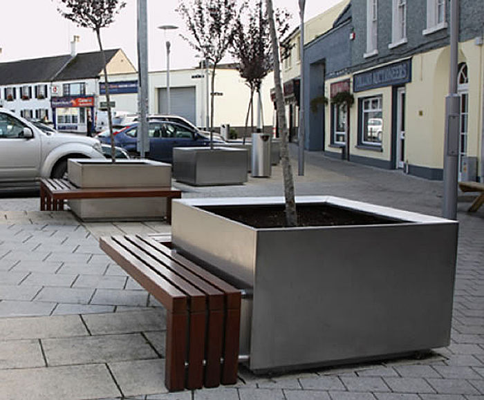 s57 stainless steel tree planter with timber bench | Omos | ESI ...
