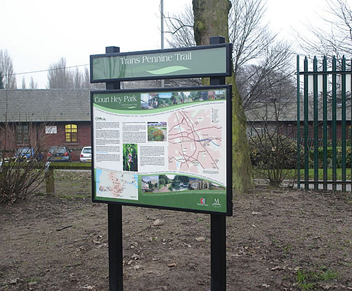 Vertically mounted metal interpretation signs | Images